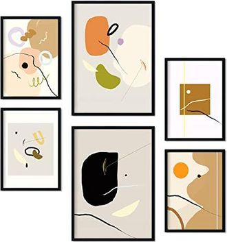 Nacnic Ensemble Nacnique de 6 affiches minimalistes. Collection de plaques avec collage esth&eacute;tique pour la d&eacute;coration dint&eacute;rieur. Tailles A3 et A4. Avec cadr