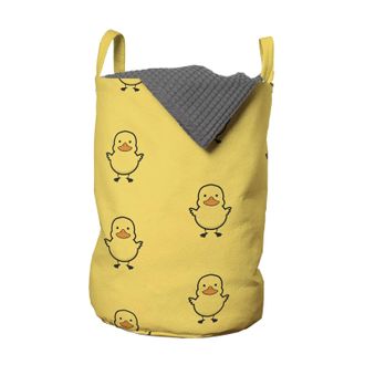Abakuhaus Gelber Vogel W&auml;schesack, Simplistic Baby-Enten, W&auml;schekorb mit Griffen Kordelzugverschluss f&uuml;r Waschsalons, 33 cm breit x 49 cm hoch, Senf Aprikose