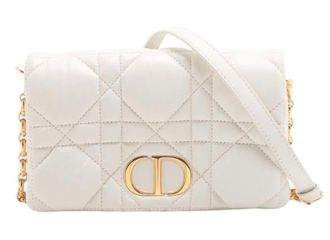 Dior White Cannage Leather Caro Shoulder Bag