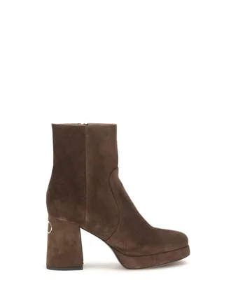 Valentino Garavani Suede Platform Block-Heel Ankle Boot - Brown