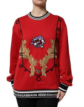 Dolce & Gabbana Womens Embroidered Cotton Crew Neck Sweatshirt Sweatshirts