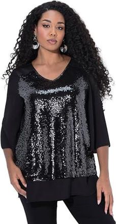 Ulla Popken Pailletten-chiffonbluse Chemisiers, Noir, 58-60 Femmes
