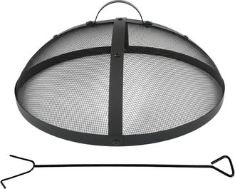 Relaxdays Funkenschutz f&uuml;r Feuerschale, &Oslash; 50 cm, inkl. Sch&uuml;rhaken, mit Griff, rundes Funkenschutzgitter, Stahl, schwarz