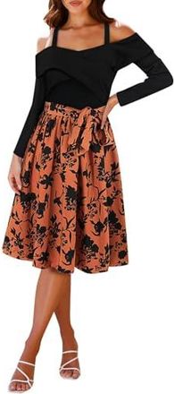 Generic 2026 Robes amincissantes pour dames mode d&eacute;contract&eacute;e printemps &eacute;t&eacute; coupe ajust&eacute;e temp&eacute;rament manches longues ligne d&eacute;collet&eacute; &eacute;paules d&eacute;nud&eacute;es floral 