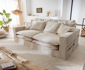 DELIFE Hussensofa Noelia 240x145 cm Elfenbeinfarben mit Kissen, Big Sofas