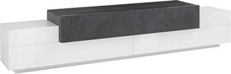 Dmora TV-Schrank Nico, niedriges Wohnzimmer-Sideboard, Fernsehst&auml;nder-Basis, 100 % Made in Italy, 240 x 45 x 52 cm, gl&auml;nzendes Wei&szlig; und Schiefer