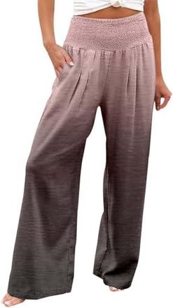 Generic Pantalon en coton et lin pour femme - Jambe large - Pantalon de plage d&eacute;t&eacute; confortable - Pantalon de yoga Palazzo - XIYU26092, caf&eacute;, 3XL