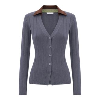 Patrizia Pepe Rippstrick-Cardigan in Colorblock-Optik - - Knitwear - Damen - Grau - S