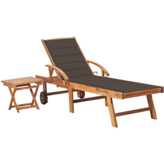 vidaXL Vidaxl - Sonnenliege mit Tisch und Auflage Massivholz Teak