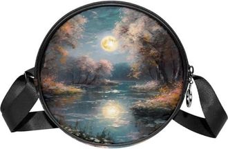 Generic Petit sac &agrave; bandouli&egrave;re Circle pour femme, petit sac &agrave; bandouli&egrave;re avec fermeture &eacute;clair, bretelles r&eacute;glables, sac &agrave; main rond d&eacute;contract&eacute; pour femmes