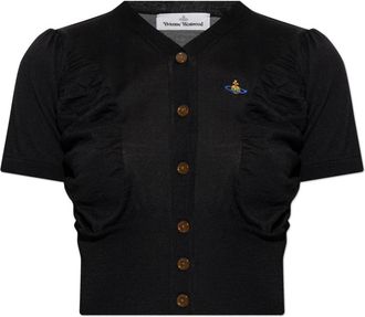 Vivienne Westwood Femme, Pulls, Noir, Taille: 42 FR Cardigan Col Montant en Laine &agrave; Manches Courtes