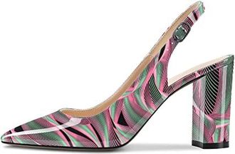 Castamere Femmes Haut High Bloc Chunky Talon Heel Pointu Bout Slingback Escarpins Slip-on Lanières Cheville Dress Clear Sandales 8.5 CM Heels Multicolore 43 EU