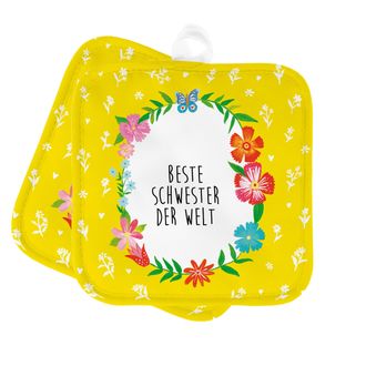 Mr. & Mrs. Panda 2er Set Topflappen Schwester - Geschenk, Familie, Schöne Topflappen, Topfhandschuh, Kleinigkeit, Schwesterherz, Ofenhandschuh