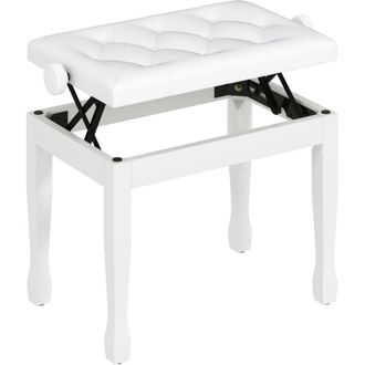 HOMCOM Banc de piano - HOMCOM - r&eacute;glable en hauteur - si&egrave;ge rembourr&eacute; - PU et cadre en bois massif - 64x35x55cm - blanc