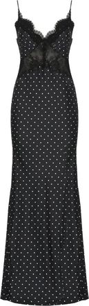 Self Portrait Femme, Robes, Noir, Taille: 36 FR Robe Maxi Satin&eacute;e &agrave; Pois et Dentelle