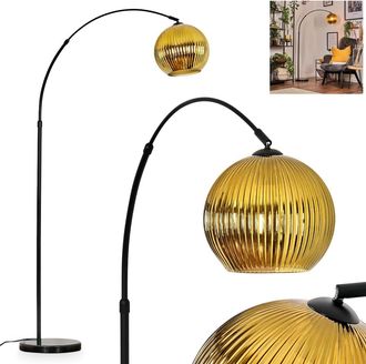 HOFSTEIN Stehleuchte Koyoto, Stehlampe aus Metall/Riffelglas in Schwarz/Gold mit Marmorfu&szlig;, verstellbare Leuchte im Retro-Design (Schirm &Oslash; 25 cm), Fu&szlig;schalter,