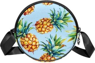 Generic Sac &agrave; bandouli&egrave;re rond pour femme, petit sac &agrave; bandouli&egrave;re motif ananas avec fermeture &eacute;clair, bretelles r&eacute;glables, sac &agrave; main rond d&eacute;contract&eacute; pour f