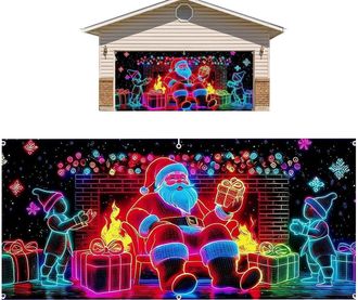 Generic Weihnachten Garagentor Banner,Dekorative Innen Festliche LED-Beleuchtung Und Partyzubeh&ouml;r,Winter Weihnachten Garage Hintergrund | F&uuml;r Das Haus, Der Ga