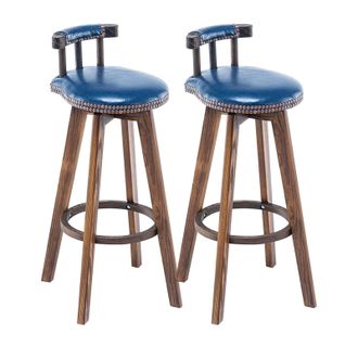 Generic Set mit 2 roten Drehhockern - 82,5 cm hohe, gepolsterte K&uuml;cheninselst&uuml;hle aus PU-Leder mit Holzbeinen, einfache Montage, modernes Design