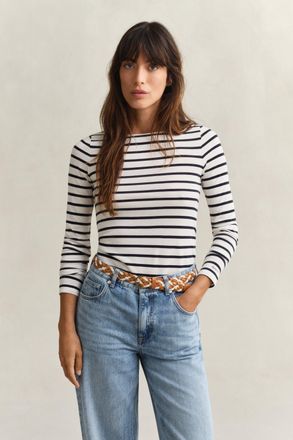 GANT Damen Breton Striped Langarm-Shirt (XXL) EGGSHELL