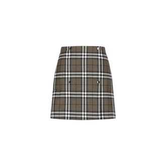 Burberry Check Bonded Wool Trench Minirock - - Skirts - Damen - Gr&uuml;n - XS