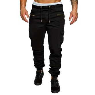 Generic Pantalon cargo pour homme - Coupe ajust&eacute;e - Cordon de serrage - Taille &eacute;lastique - Pantalon de jogging d&eacute;contract&eacute; - Pantalon de combat &agrave; revers - Pan