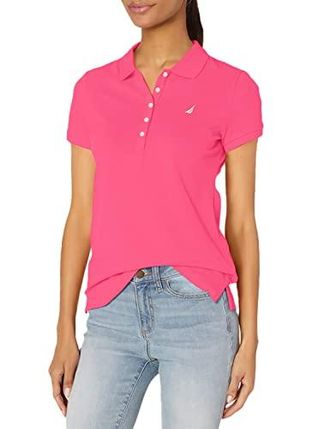 Nautica 5-Button Short Sleeve Breathable 100% Cotton Polo Shirt, Leis Rose, M Femme