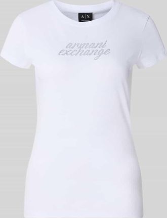 A|X Armani Exchange T-Shirt mit Ziersteinbesatz und Rundhalsausschnitt