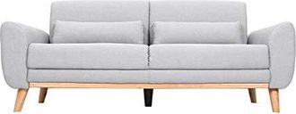 Miliboo Canapé scandinave 3 Places en Tissu Gris Clair et Bois Clair EKTOR