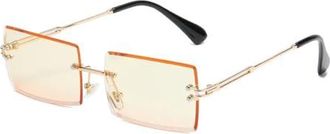 Generic Lunettes de soleil vintage tendance 2026 pour femmes, sans monture rectangulaire, dégradé UV400, lunettes de soleil de voyage dété, Orange doré., Tail