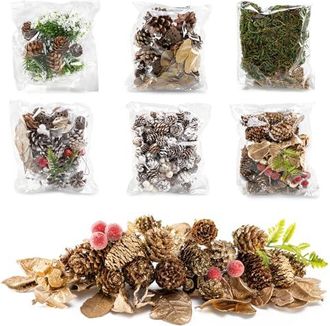 Com-Four 6X d&eacute;corations de No&euml;l dans Un Sachet avec c&ocirc;nes, brindilles et Mousse - D&eacute;corations de No&euml;l - Kit de Bricolage - D&eacute;coration de Table (6X Sacs : c&ocirc;nes