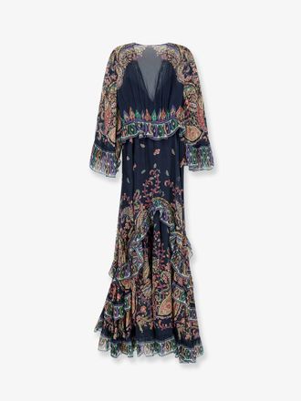 Etro Womens Long Silk Dress Multicolour