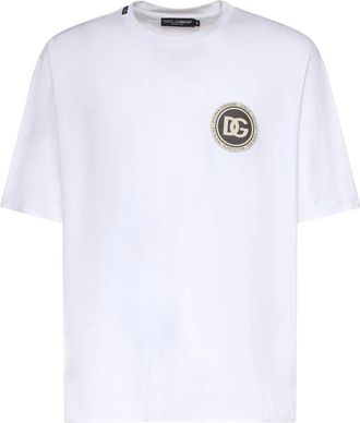 Dolce & Gabbana Homme, Tops, Blanc, Taille: L T-shirt en coton avec patch