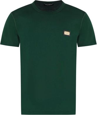 Dolce & Gabbana Homme, Tops, Vert, Taille: XS T-shirt &agrave; Manches Courtes et Col Rond avec Plaque Logo