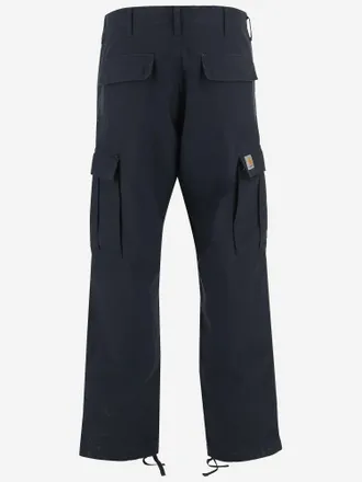 Carhartt Work in Progress Mens Cotton Cargo Pants With Logo Navy Trousers