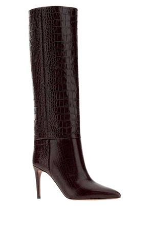 PARIS TEXAS Womens Burgundy Leather Boots Rouge Noir Stivali