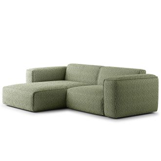 Studio Copenhagen home24 Ecksofa 1,5-Sitzer mit Longchair Gr&uuml;n Teddy-Boucl&eacute; Stoff Bony 260 x 71 x 173cm Longchair davorstehend links Modern