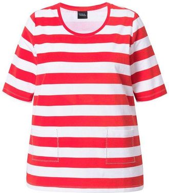 Ulla Popken T-Shirt T-Shirt Ringel Classic Rundhals Halbarm Taschen