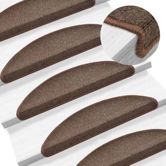 vidaXL Tapis descalier 15 pi&egrave;ces 56 x 17 x 3 cm marron caf&eacute; demi-rond vidaXL