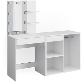 Vicco Schminktisch Isabelle, Wei&szlig;, 60 cm mit LED Beleuchtung und Schrank, Vicco