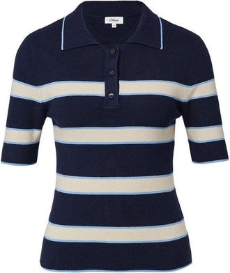 s.Oliver Kurzarmpullover Strickpullover Verk&uuml;rztes Strick-Polo im Slim Fit