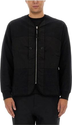 C.P. Company C.p. Company, Homme, Vestes, Noir, Taille: M SweaT-shirt &agrave; capuche ouvert en diagonale en molleton gratt&eacute;