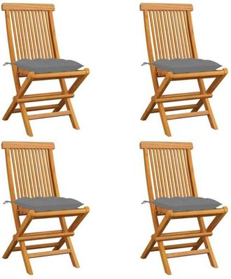 vidaXL Vidaxl - Gartenst&uuml;hle mit Grauen Kissen 4 Stk. Massivholz Teak