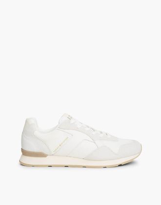 Tommy Hilfiger Logo-Sneaker in Ecru mit Materialmix-Wei&szlig;