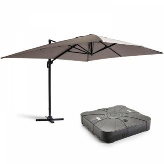 Oviala Parasol d&eacute;port&eacute; 3x4m et dalle &agrave; lester sur roues aluminium taupe