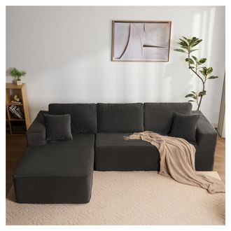 Generic Rahmenloses Bodensofa, Modulares L f&ouml;rmiges Ecksofa, mit Schlaffunktion, Cordstoff, Hautfreundlich und komfortabel, montagefrei, Zum Lesen(Grau,Recami