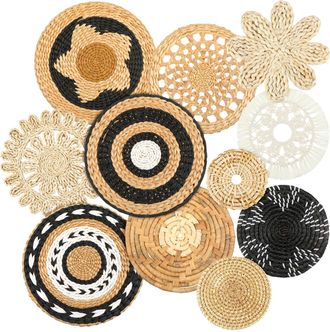 Tatuo Boho-Wandkorb, Dekoration, dekorativer Bulrush gewebter Korb, Wanddekoration, Boho-Wandkunst, rund, Bauernhaus, Wandbehang, K&ouml;rbe f&uuml;r K&uuml;che, rustikale