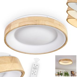 HOFSTEIN LED Deckenleuchte Lockeby, dimmbare Deckenleuchte aus Holz/Metall/Kunststoff in Natur/Weiß, dimmbar über Fernbedienung, 2700-6500 Kelvin, 1950 Lumen, 
