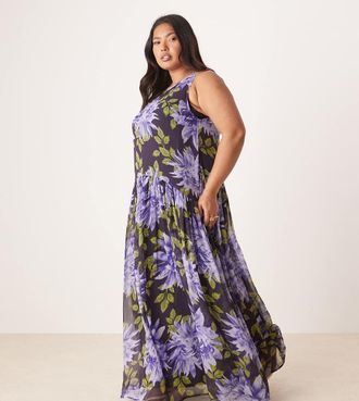 Asos Curve ASOS DESIGN Curve - Robe longue à imprimé fleuri et taille surpiquée-Multicolore