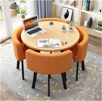 Generic Modernes rundes Esstisch-Set, runder Tisch und St&uuml;hle mit weicher R&uuml;ckenlehne, mit 4 St&uuml;hlen, Design mit abgerundeten Ecken, for Caf&eacute;, K&uuml;che, Esstisch